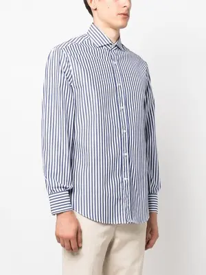 Brunello Cucinelli Striped Long-sleeved Cotton Shirt