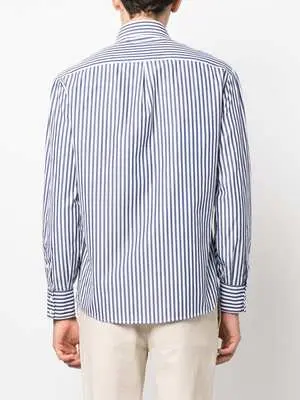 Brunello Cucinelli Striped Long-sleeved Cotton Shirt