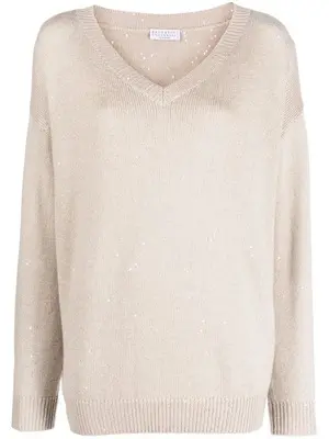 Brunello Cucinelli Sequin-embellished V-neck Jumper