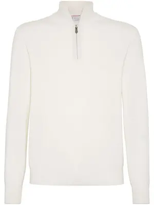 Brunello Cucinelli Funnel-neck Cashmere Polo Shirt - White