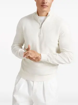 Brunello Cucinelli Funnel-neck Cashmere Polo Shirt - White