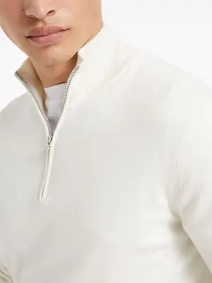 Brunello Cucinelli Funnel-neck Cashmere Polo Shirt - White