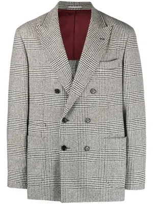 Brunello Cucinelli Checked Double-breasted Wool Blazer - White