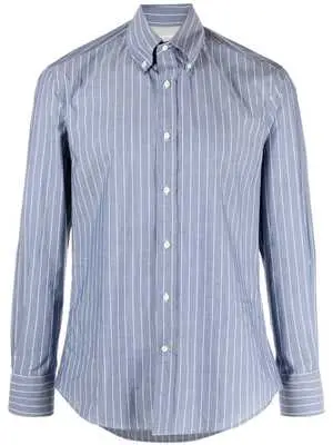 Brunello Cucinelli Striped Button-up Cotton Shirt - Blue