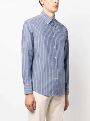 Brunello Cucinelli Striped Button-up Cotton Shirt - Blue