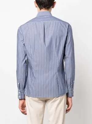 Brunello Cucinelli Striped Button-up Cotton Shirt - Blue
