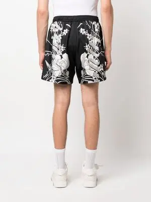Amiri Floral Print Silk Track Shorts