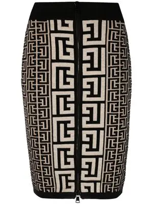Balmain Intarsia Knit Midi Skirt - Neutrals