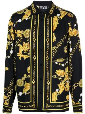 Versace Baroque-pattern Long-sleeve Shirt - Black