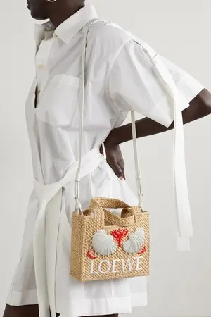 Loewe Font Mini Embellished Embroidered Raffia Tote