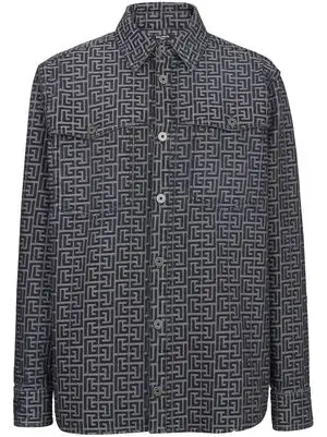 Balmain Monogram-jacquard Denim Shirt - Black
