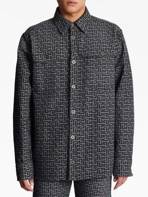 Balmain Monogram-jacquard Denim Shirt - Black