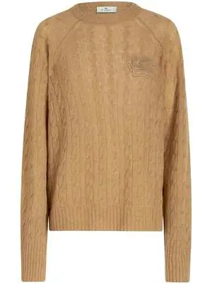 Etro Logo-embroidered Cable-knit Jumper - Neutrals
