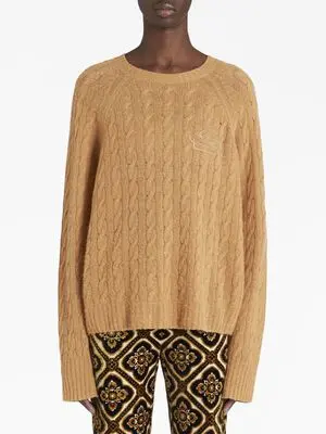 Etro Logo-embroidered Cable-knit Jumper - Neutrals