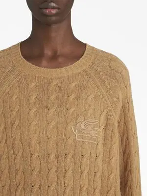 Etro Logo-embroidered Cable-knit Jumper - Neutrals