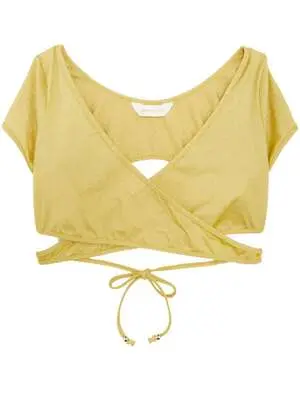 Palm Angels Wrap-around Lurex Bikini Top - Yellow