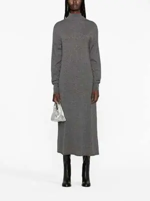 JIL SANDER High-neck Cashmere Knitted Dress - Grey