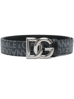 Dolce & Gabbana Logo Buckle Leather Belt - Black