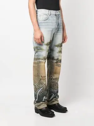 Amiri Graphic Print Cotton Jeans