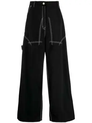 Stella McCartney Contrast-stitch Wide-leg Trousers - Black