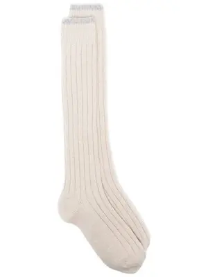 Brunello Cucinelli Ribbed-knit Cashmere Socks - Neutrals