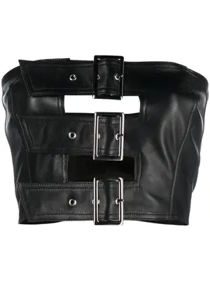 MANOKHI Cut-out Leather Bandeau Top - Black