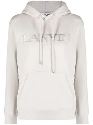 LANVIN Logo-embroidered Cotton Hoodie - Neutrals