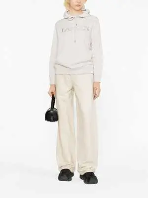 LANVIN Logo-embroidered Cotton Hoodie - Neutrals