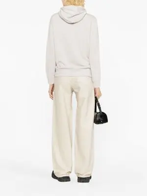 LANVIN Logo-embroidered Cotton Hoodie - Neutrals