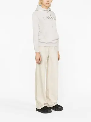 LANVIN Logo-embroidered Cotton Hoodie - Neutrals