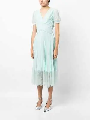SELF-PORTRAIT Pleated Lace-trim Midi Dress