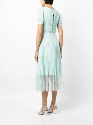 SELF-PORTRAIT Pleated Lace-trim Midi Dress