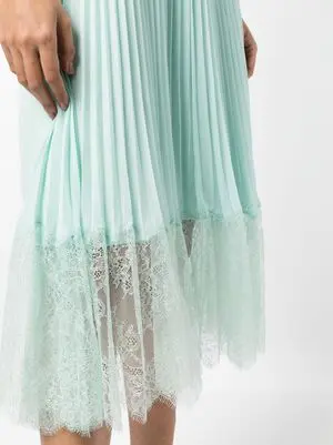 SELF-PORTRAIT Pleated Lace-trim Midi Dress