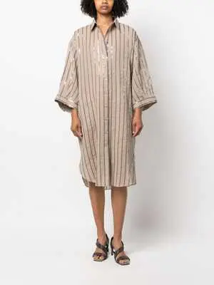 Brunello Cucinelli Sequin-embellished Striped Shirtdress