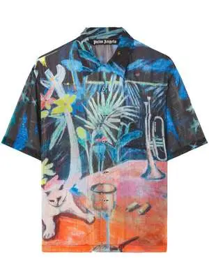 Palm Angels Oil On Canvas Button-up Bowling Shirt - Black