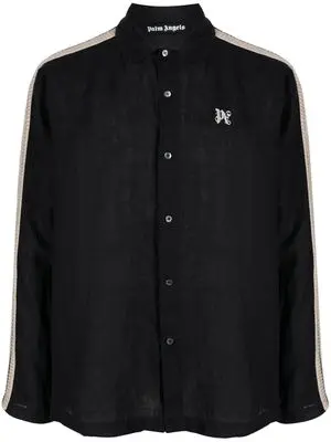 Palm Angels Pa Monogram-print Linen Shirt - Black