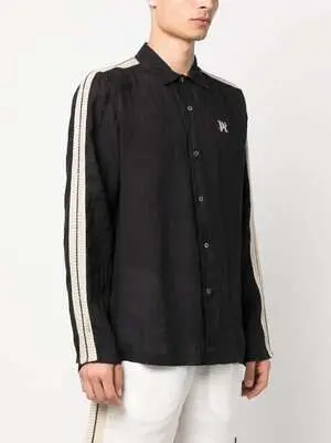 Palm Angels Pa Monogram-print Linen Shirt - Black