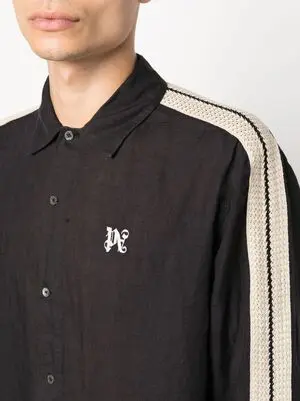 Palm Angels Pa Monogram-print Linen Shirt - Black