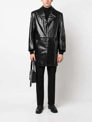 MANOKHI Single-breasted Leather Overcoat