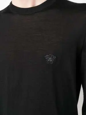Versace Embroidered Wool-blend Jumper - Black