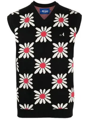 AWAKE NY Floral-print Knitted Vest - Black