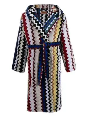 Missoni Zigzag-print Belted Hooded Bathrobe - Blue