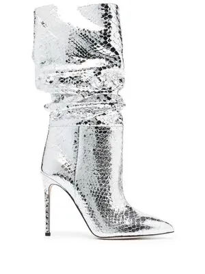 Paris Texas 105mm Snakeskin-effect Metallic Boots - Silver