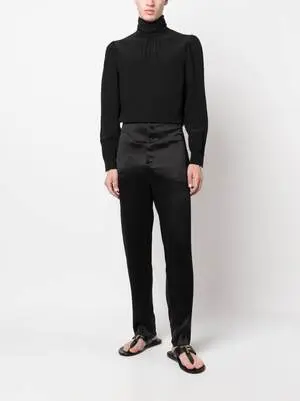 Saint Laurent Buttoned Tapered Trousers - Black