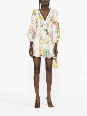 Zimmermann Halcyon Floral-print Linen Minidress