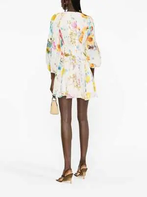 Zimmermann Halcyon Floral-print Linen Minidress