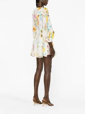 Zimmermann Halcyon Floral-print Linen Minidress