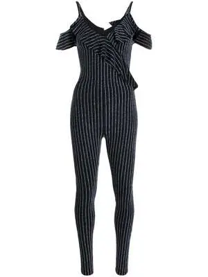 Dsquared2 Ruffled Glitter-stripes V-neck Jumpsuit