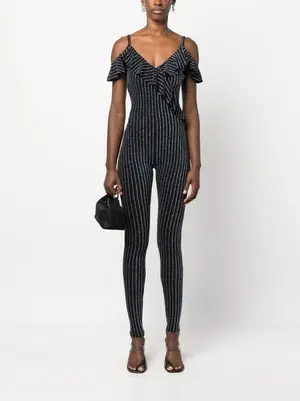 Dsquared2 Ruffled Glitter-stripes V-neck Jumpsuit