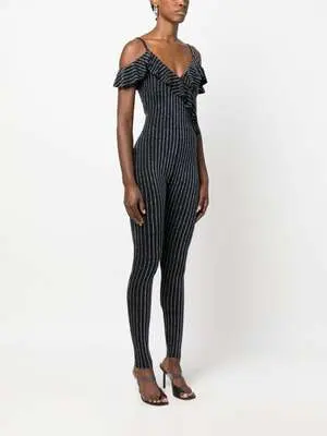 Dsquared2 Ruffled Glitter-stripes V-neck Jumpsuit